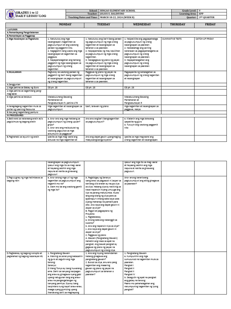 DLL - Epp 5 - Q3 - W8 | PDF