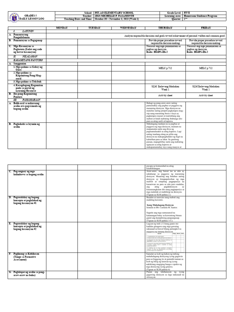 DLL HGP-5 Q2 Week-1 | PDF