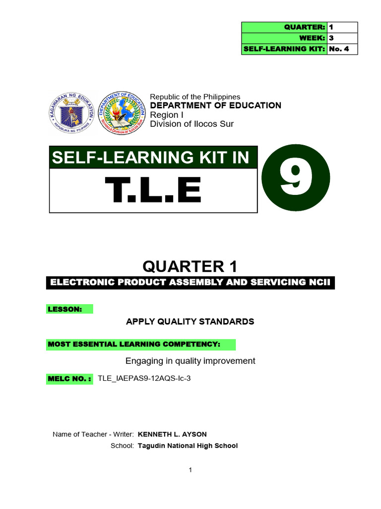 Grade 9 - SLK 4 - 1Q - Week 3 | PDF | Reliability Engineering | Quality Management