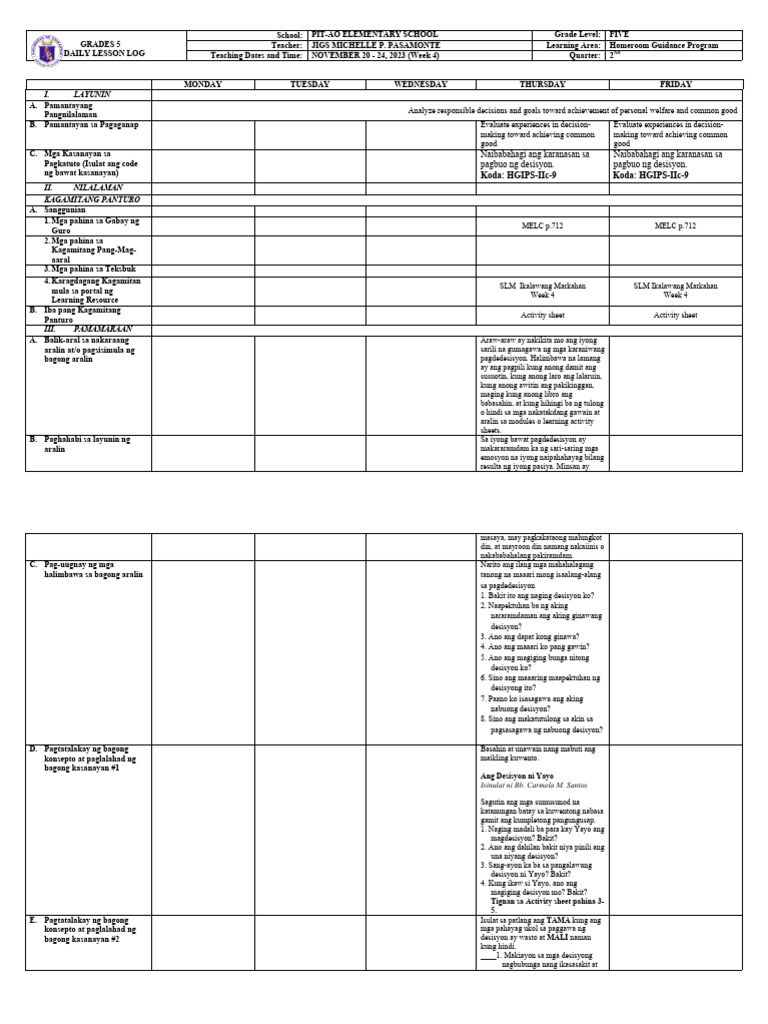 DLL HGP-5 Q2 Week-4 | PDF