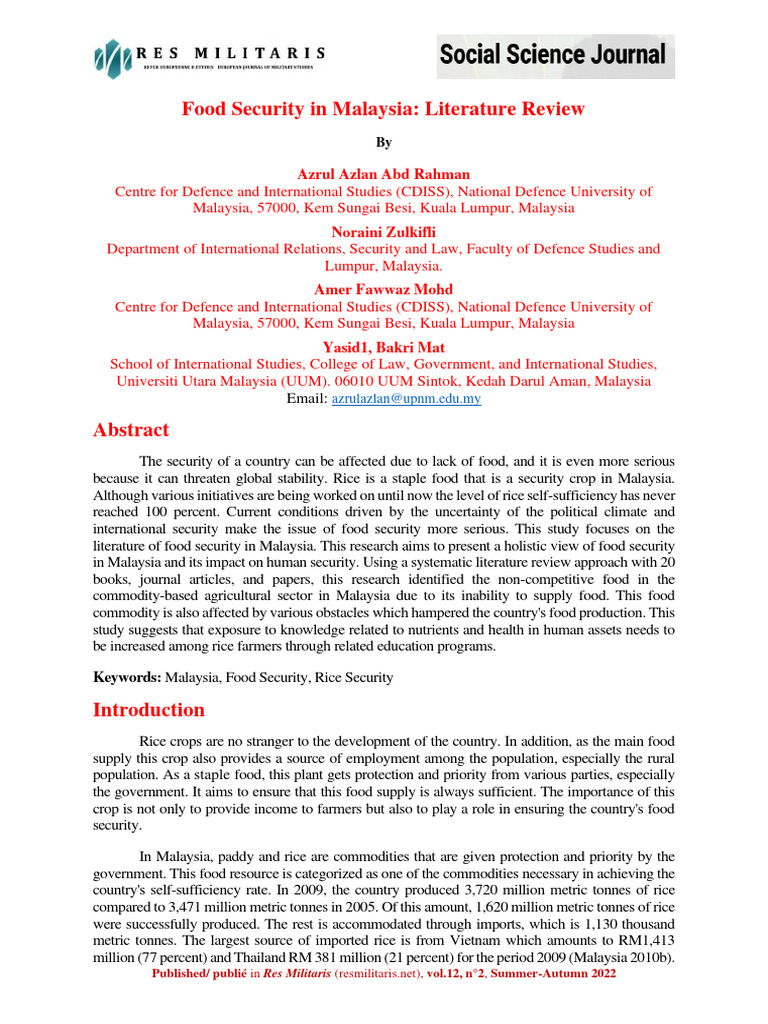 Food Security Challenges in Malaysia | PDF | Food Security | Asean Free ...