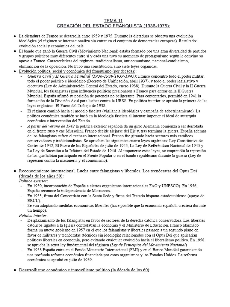 Tema Franco RESUMEN | PDF | España franquista | Francisco franco