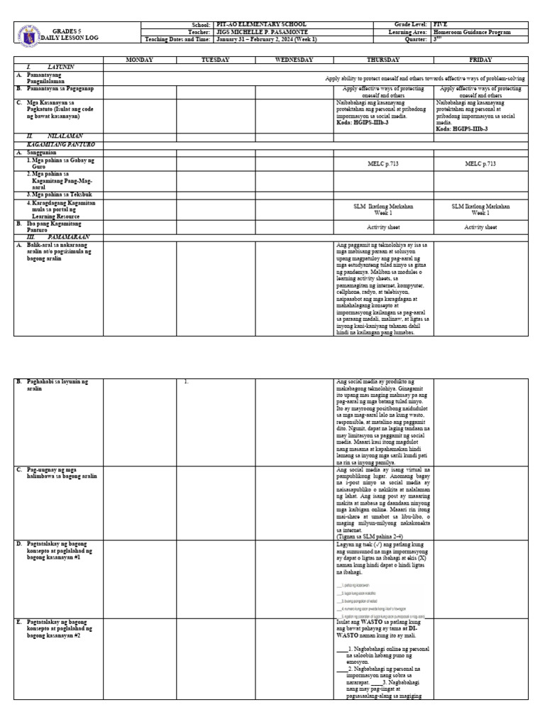 DLL HGP-5 Q3 Week-1 | PDF