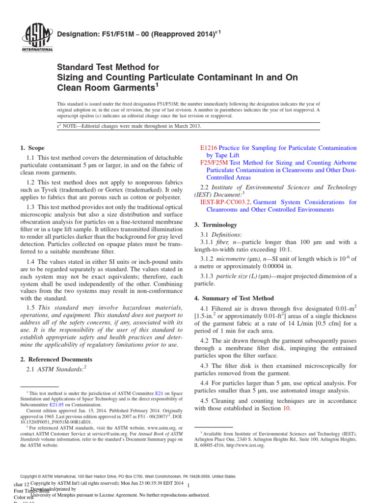 Astm F51 | PDF | Area | Microscopy