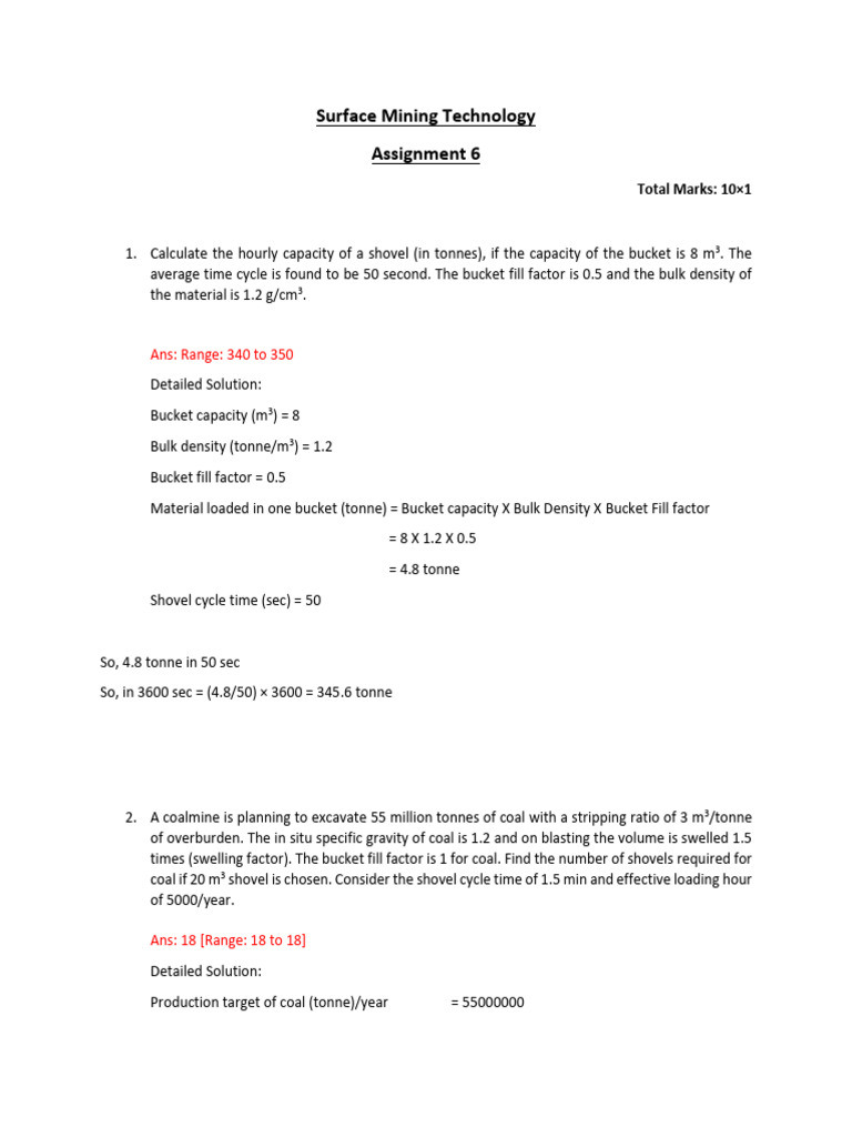 Surface Mining Technology - Assignment 6 | PDF | Coal Mining