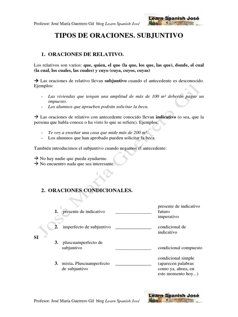 Subjuntivo. Tipos de Oraciones. C1-C2 | PDF | Lingüística