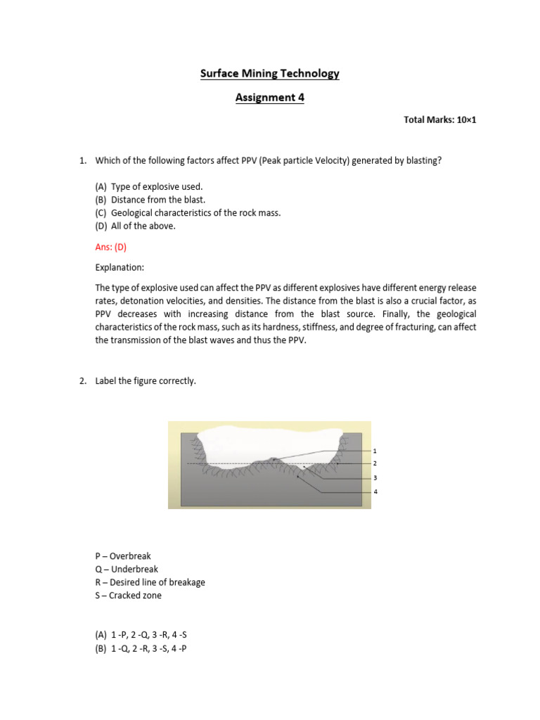 Surface Mining Technology - Assignment 4 (2) Updated | PDF | Explosion | Waves