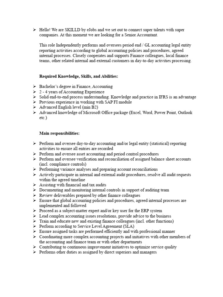 JD - Senior Accountant | PDF | Accounting | Audit