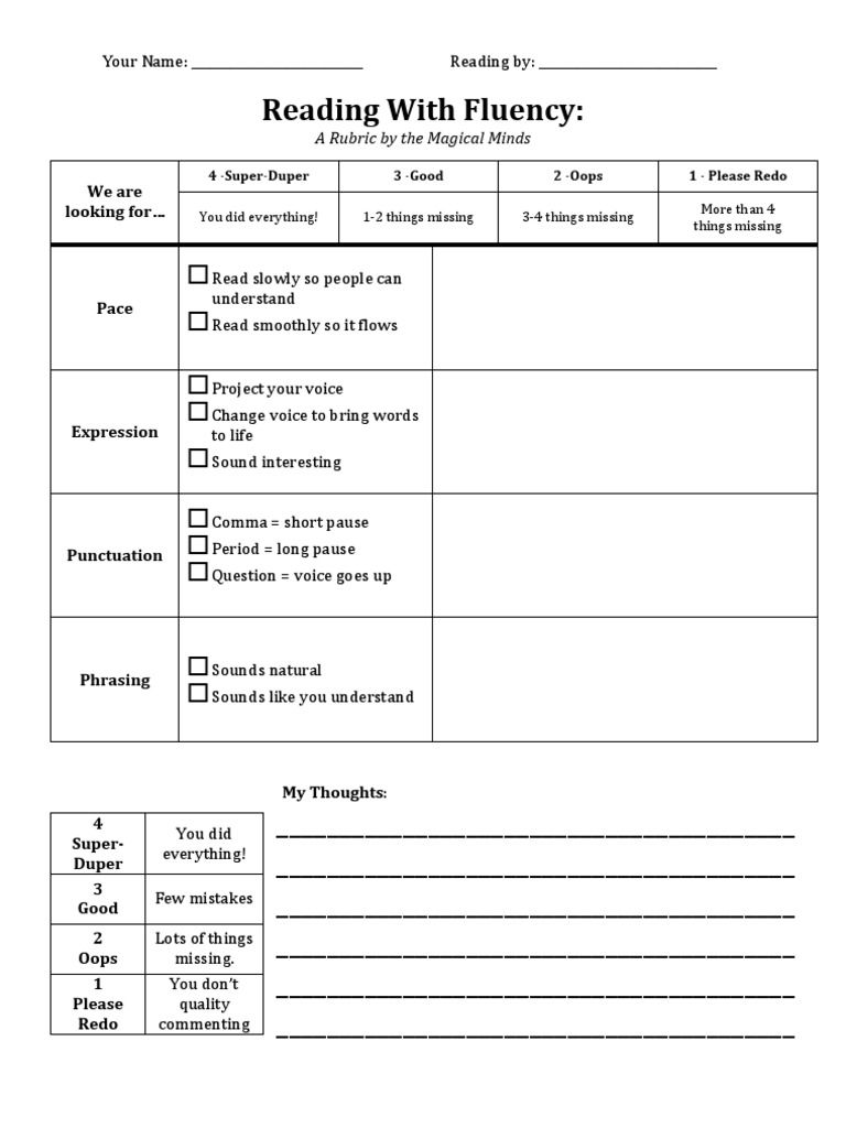 Reading Fluency Rubric | PDF