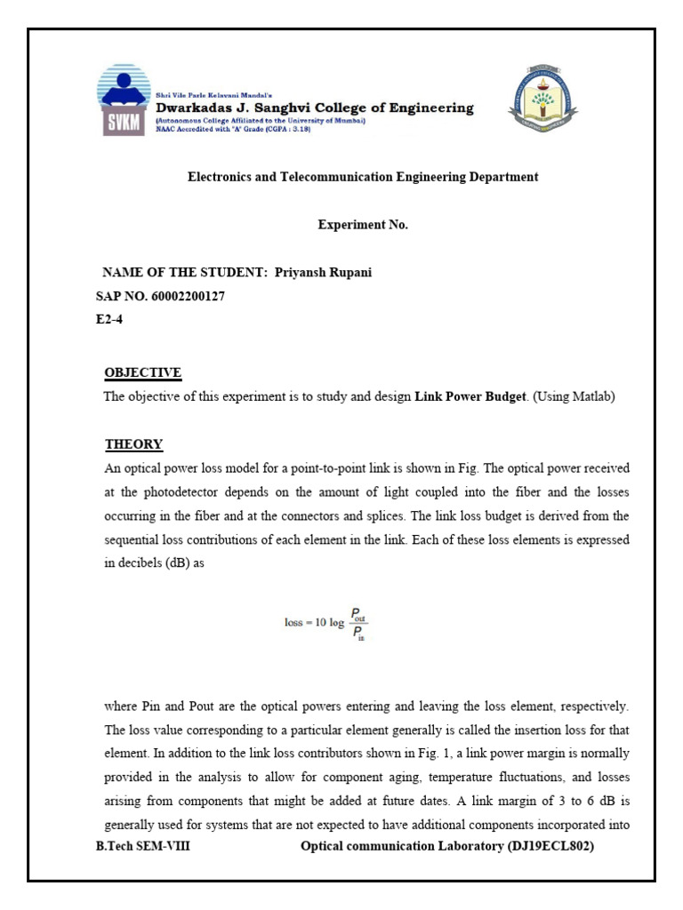 Power Link Budget | PDF | Optical Fiber | Decibel