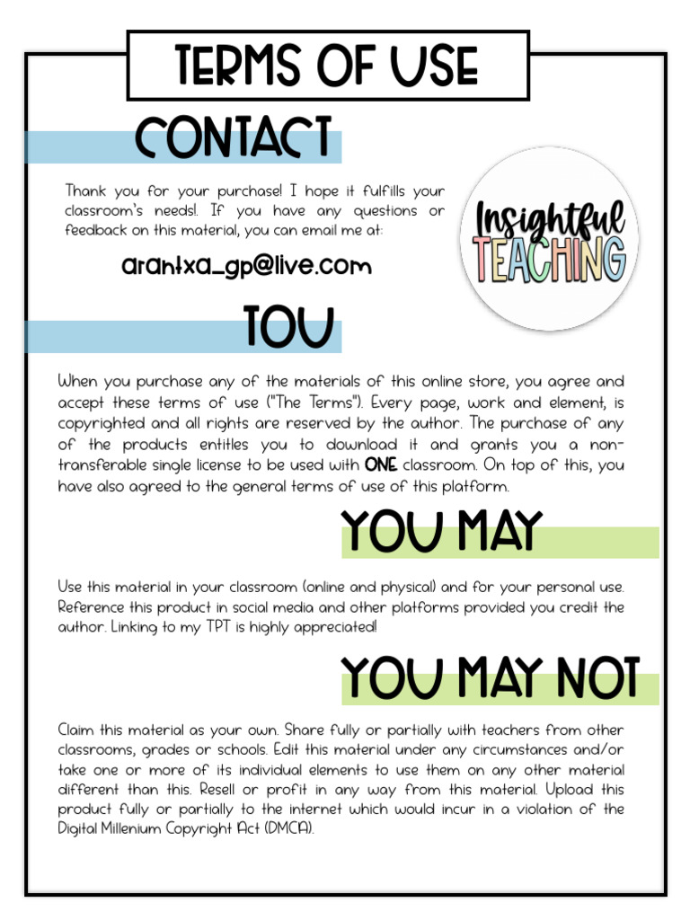 Terms of Use Contact TOU You May You May Not | PDF