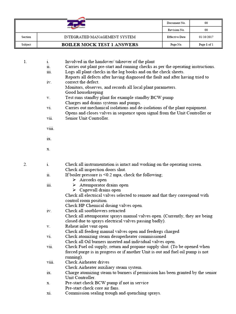 Boiler Mock Test 1 With Answers | PDF | Boiler | Valve