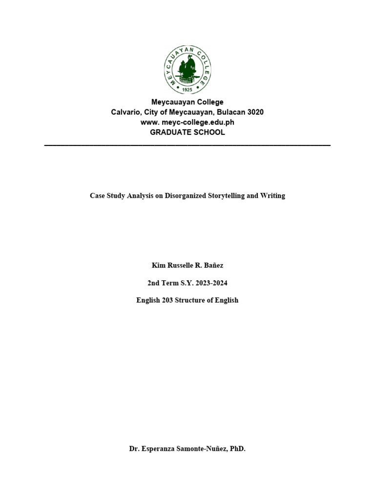 Case Study Analysis on Disorganized Storytelling and Writing | PDF ...