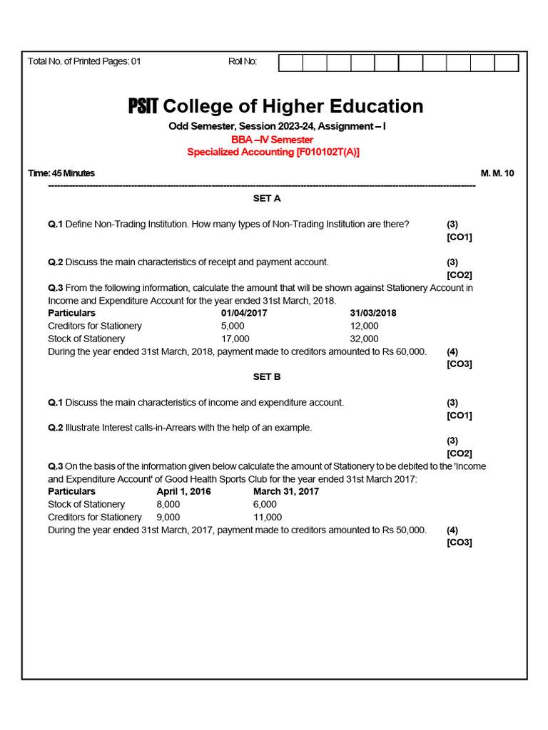Assignment-I - Specialized Accounting - F010102T (A) - 1 | PDF ...