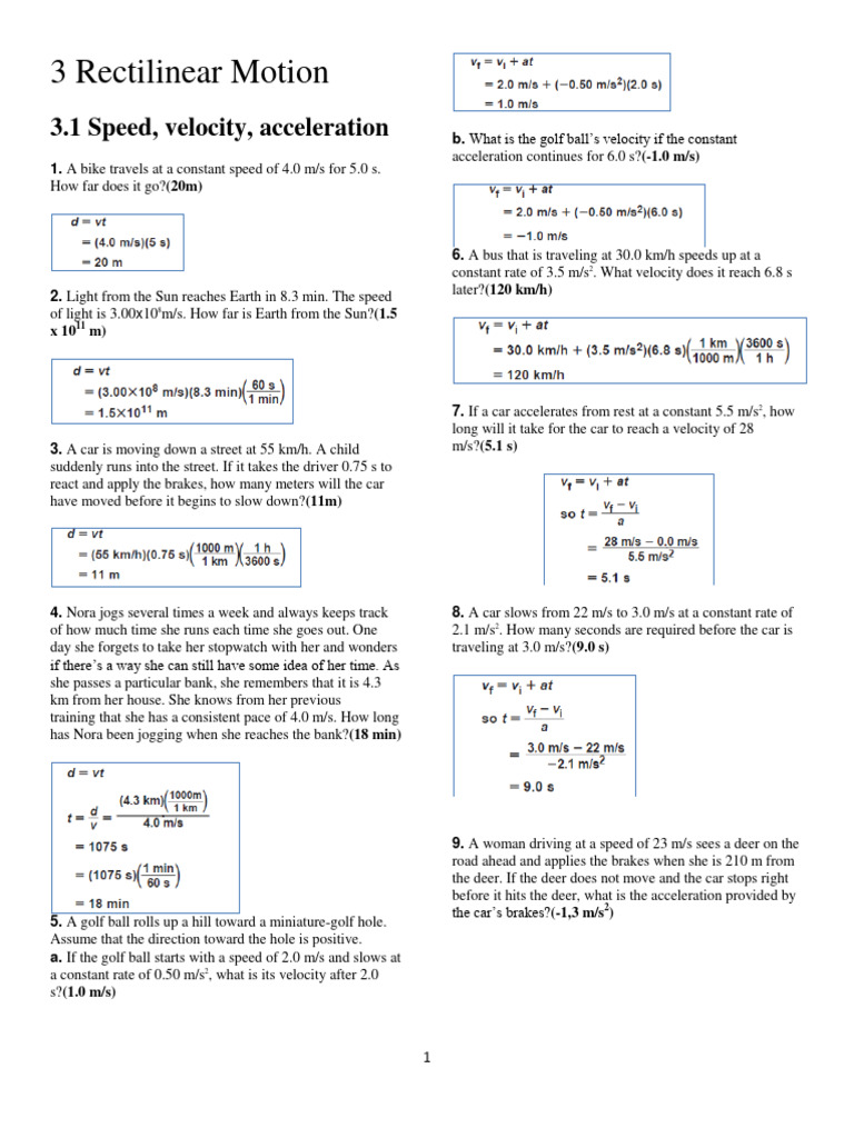 3 Rectilinear Motion | PDF | Acceleration | Velocity
