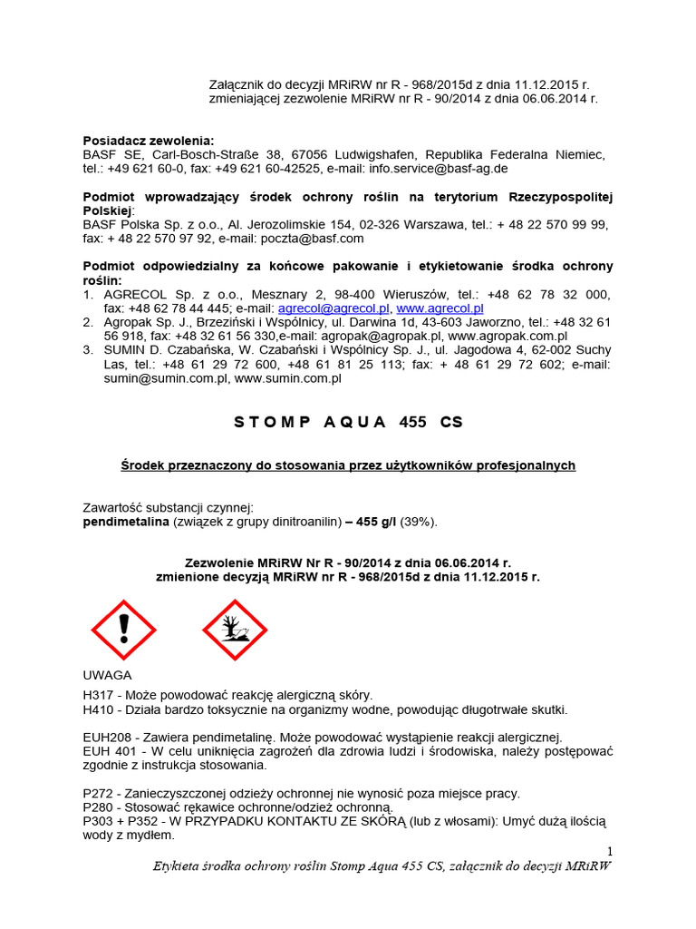 Stomp Aqua 455 CS | PDF