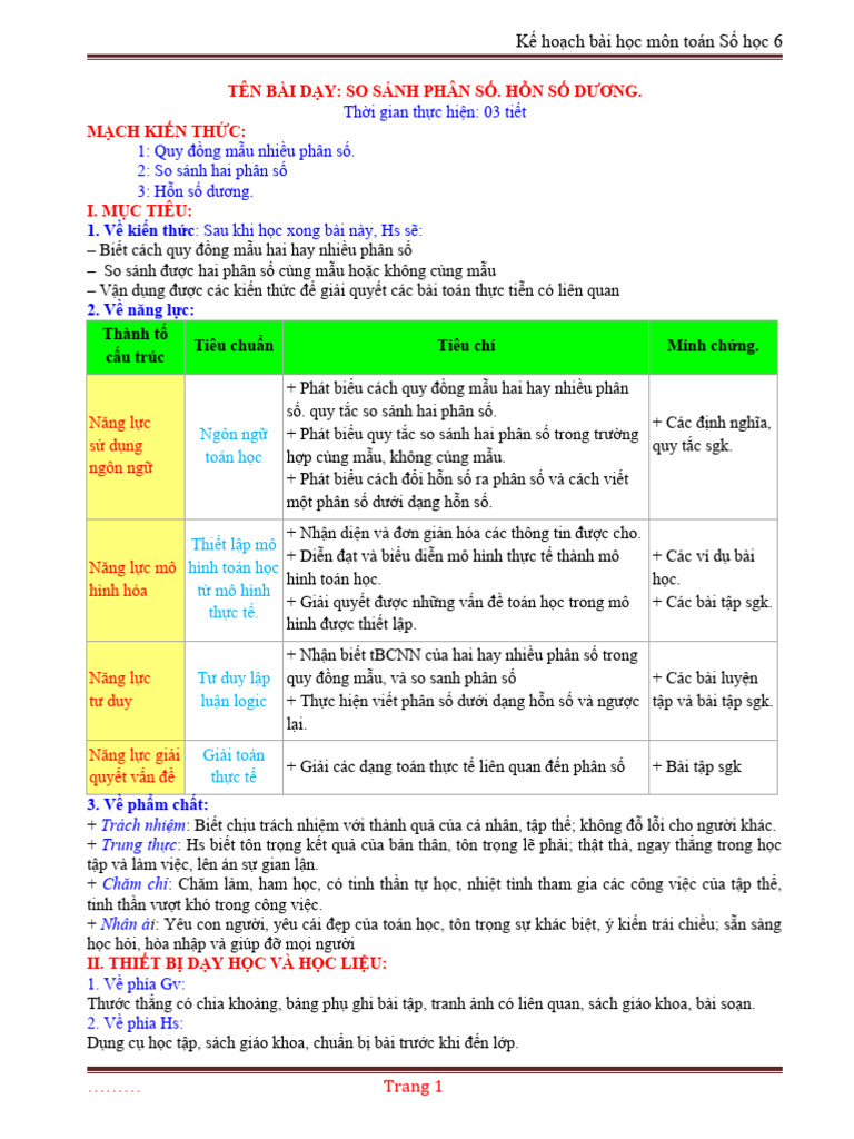 C6 - Bai 24 - So Sanh Phan So, Hon So Duong - KNTT | PDF