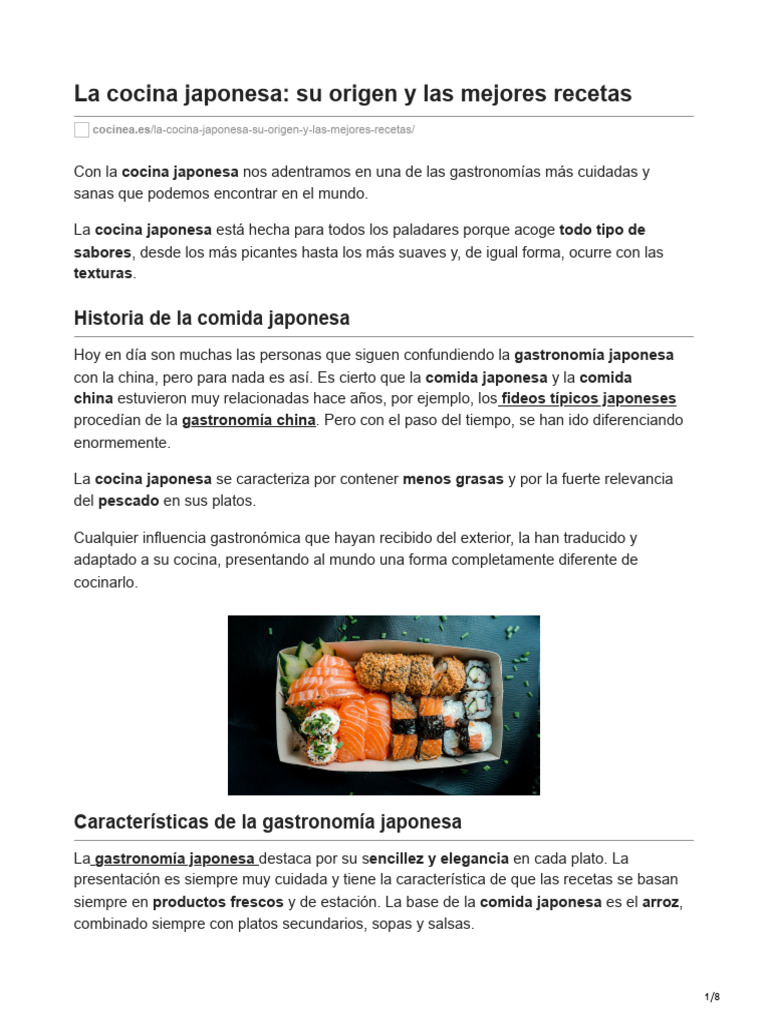 Cocinea - Es-La Cocina Japonesa Su Origen y Las Mejores Recetas | PDF ...