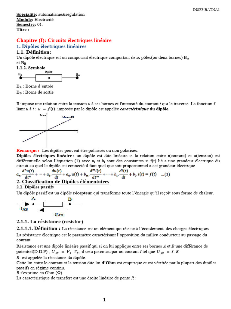 Dipôles électriques : caractéristiques et types | PDF | Tension ...