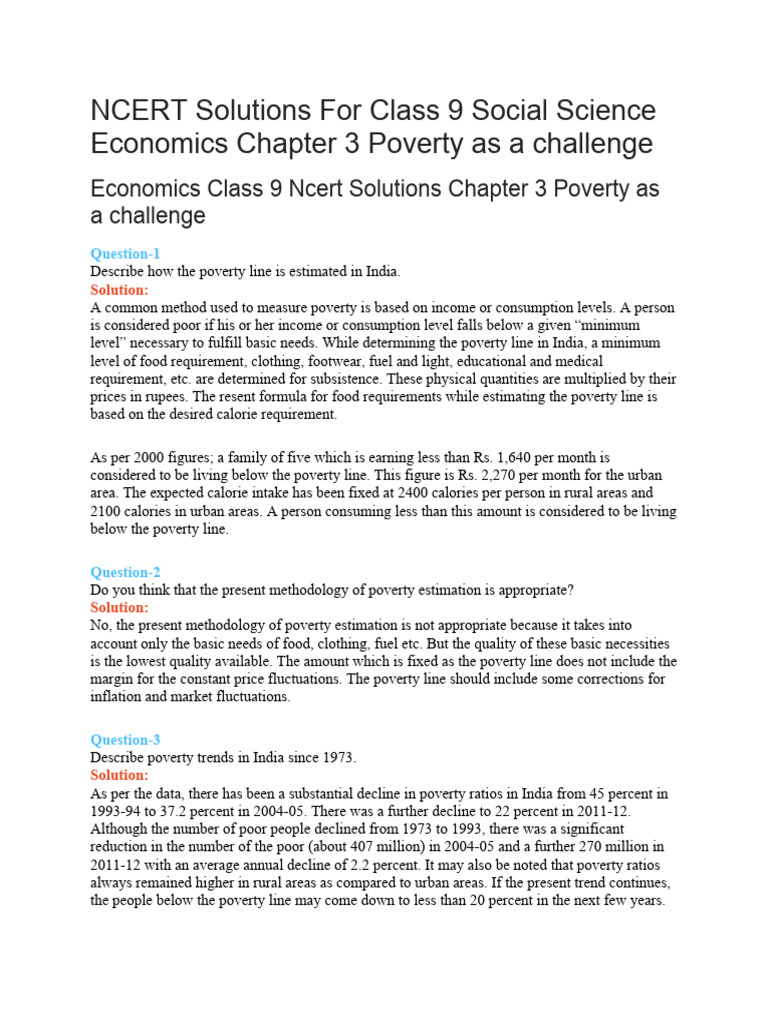 NCERT Solutions For Class 9 Social Science Economics Chapter 3 Poverty ...