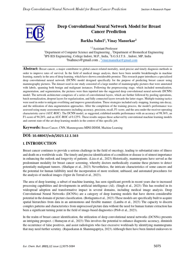 1 Deep Convolutional Neural Network Model For Breast | PDF | Deep Learning | Artificial Neural ...