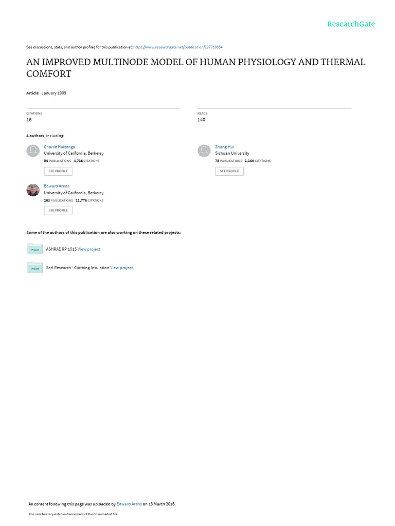 An Improved Multinode Model of Human Physiology An | PDF | Heat ...