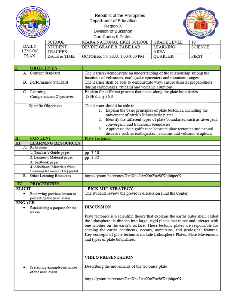 DLP 1 YAS PLATE TECTONICS | PDF | Plate Tectonics | Geology