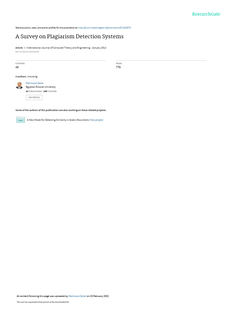 ASurveyon Plagiarism Detection Systems | PDF | Plagiarism | Algorithms
