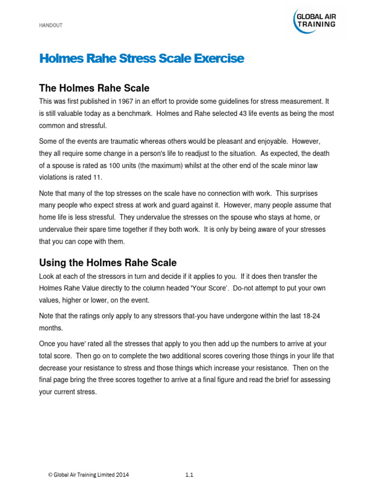 Holmes Rahe Stress 2014 | PDF | Stress (Biology) | Kidney