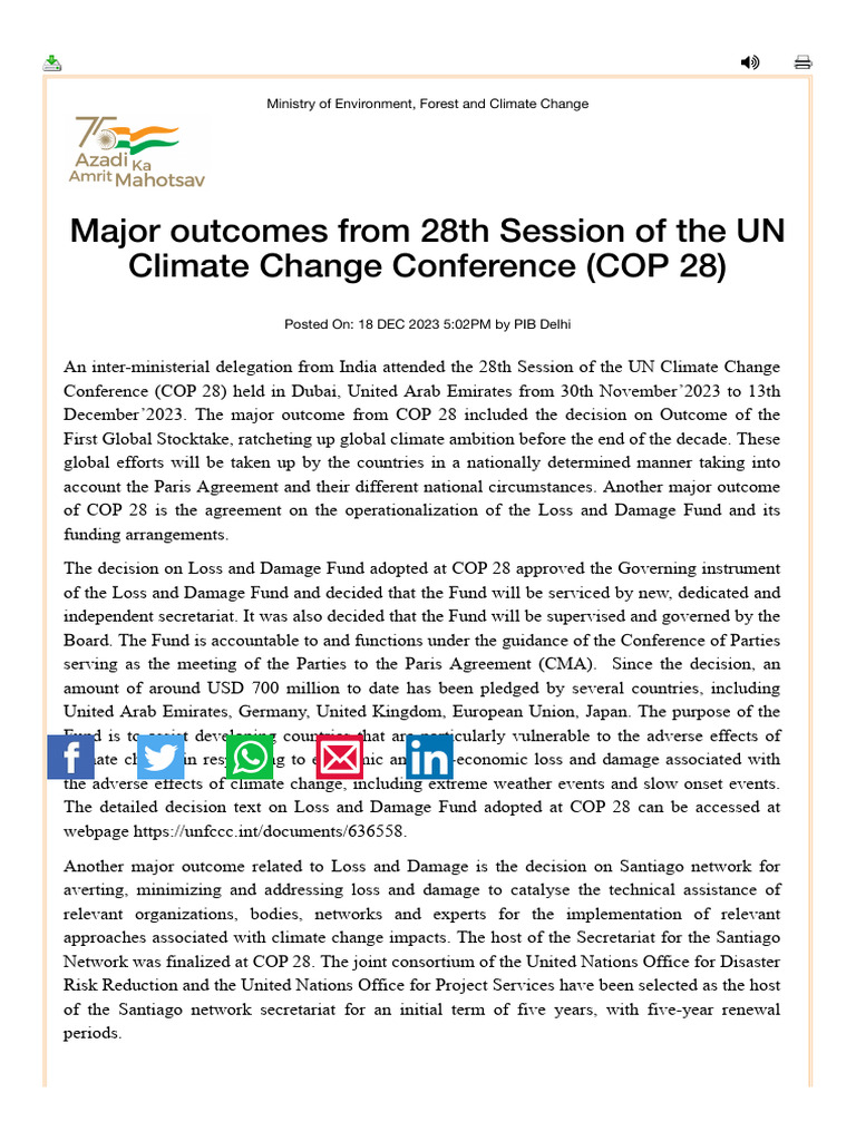 COP 28 Major Outcomes Overview | PDF | Change | Environment