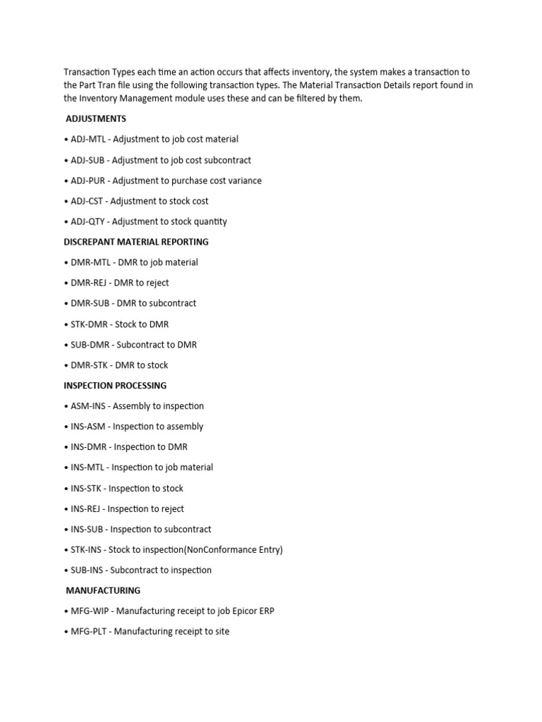 Transaction Types Epicor | PDF | Technology & Engineering