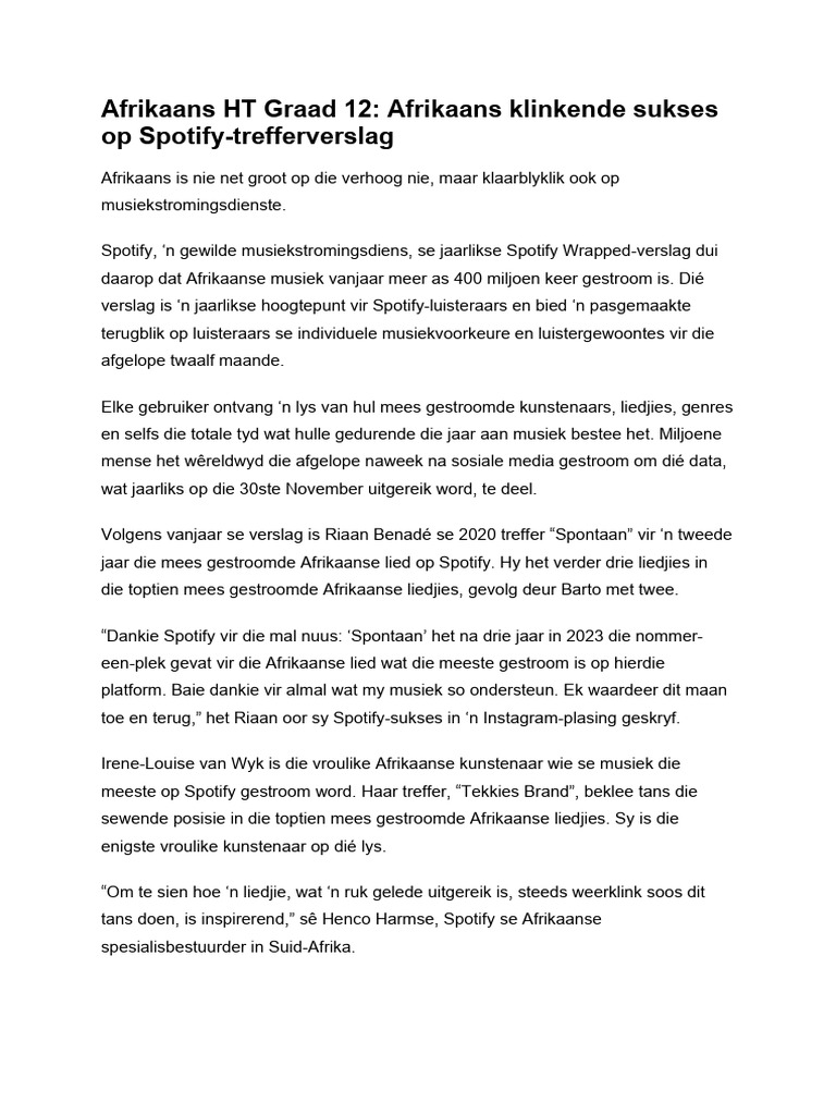 GR 12 Afr HT Luistertoets Memo | PDF