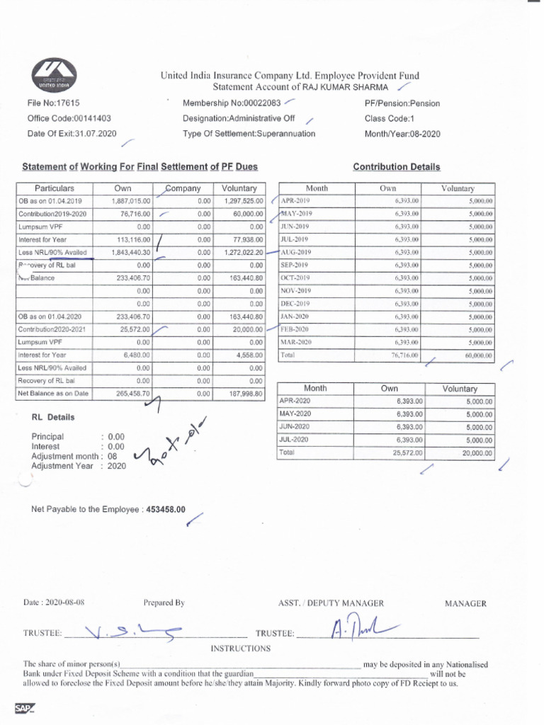 PF Working Sheet | PDF