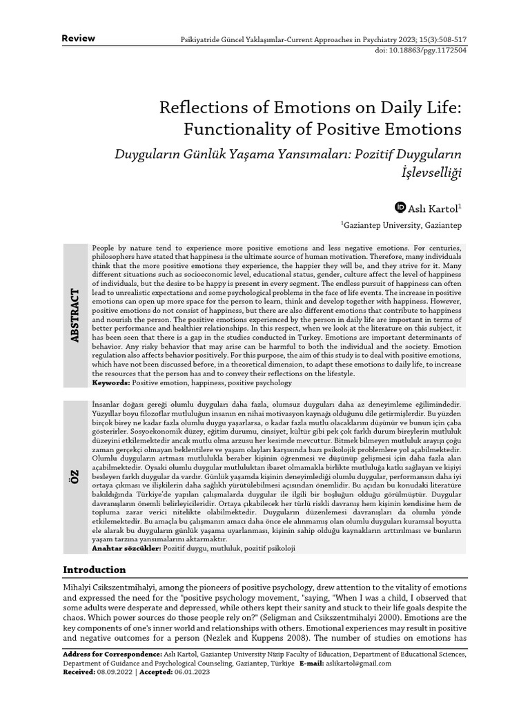 Role of Positive Emotions in Daily Life | PDF | Emotions | Happiness