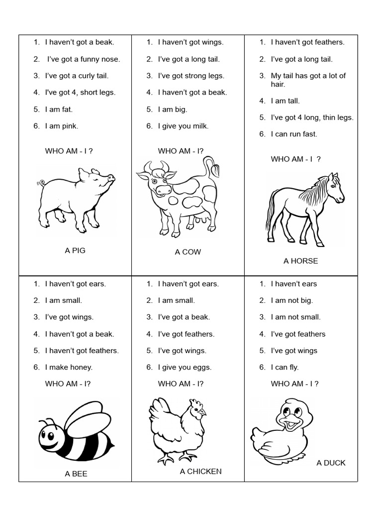 Who Am I - Farm Animals. Juego de Adivinazas | Download Free PDF ...