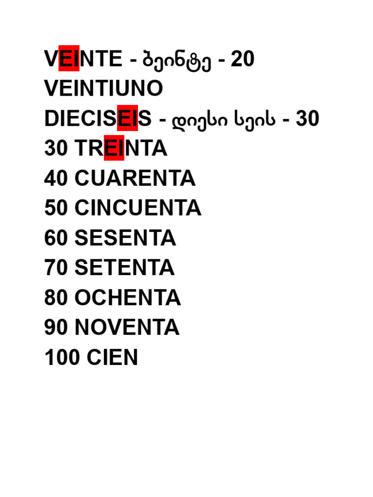 Números y Edad en Español y Georgiano | PDF | Hogar, jardinería y ...