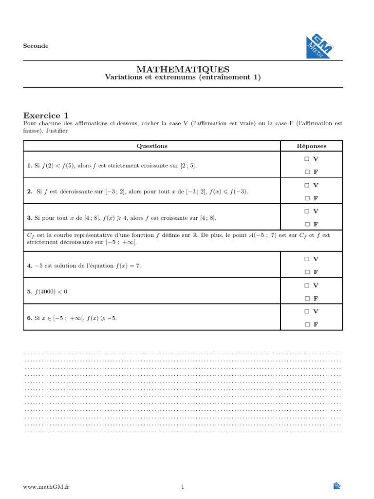 Variations et extremums en seconde | PDF | Mathématiques | Analyse ...