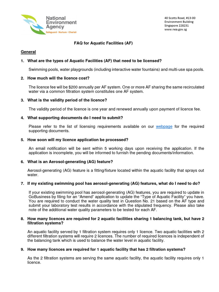 Aquatic Facilities Licensing FAQ Guide | PDF | Swimming Pool | License