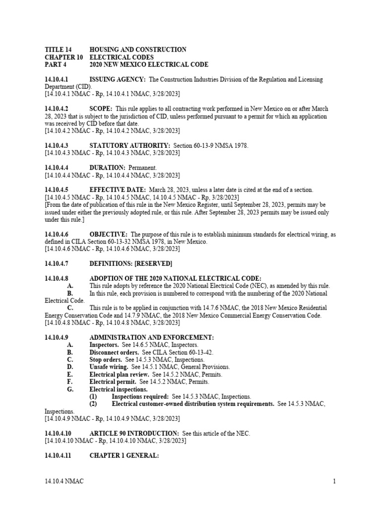 2020 New Mexico Electrical Code | PDF | Electrical Wiring ...