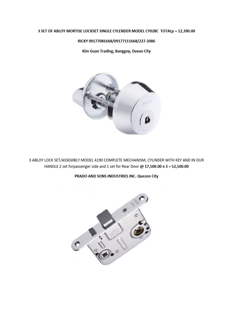 3 SET OF ABLOY MORTISE LOCKSET SINGLE CYLENDER MODEL CY028C TOTALp ...