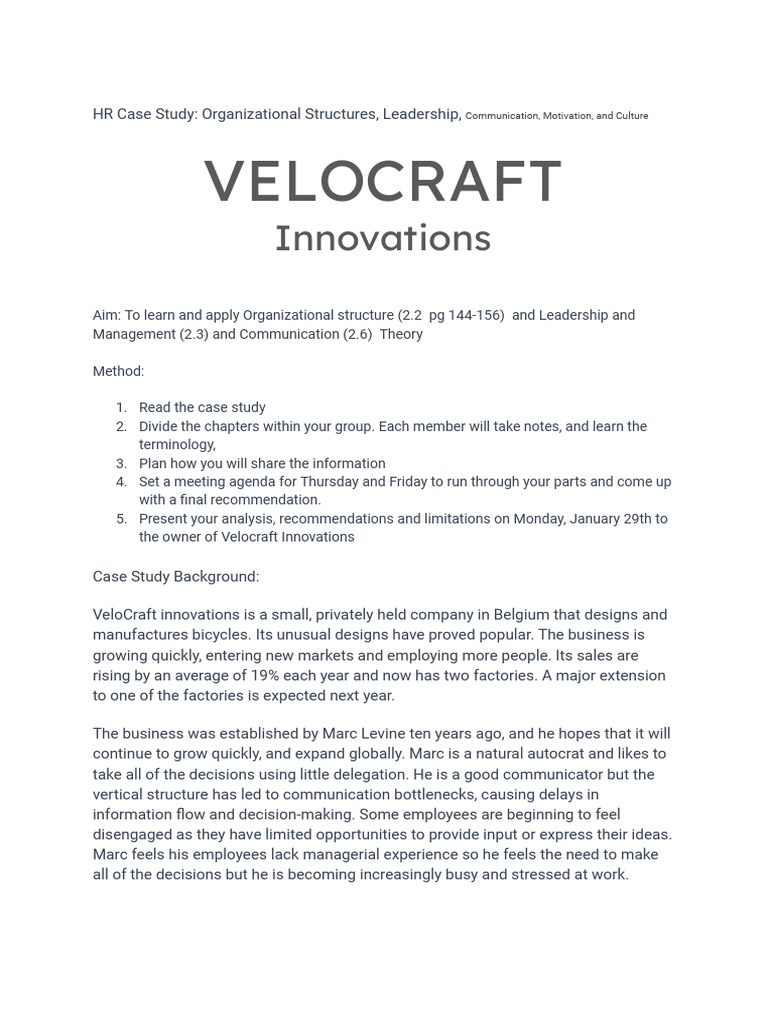 Hr Case Study Organizational Structure And Leadership Pdf