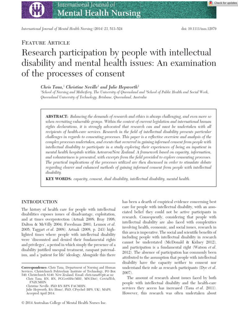 Research Participation by People With Intellectual Disability and ...