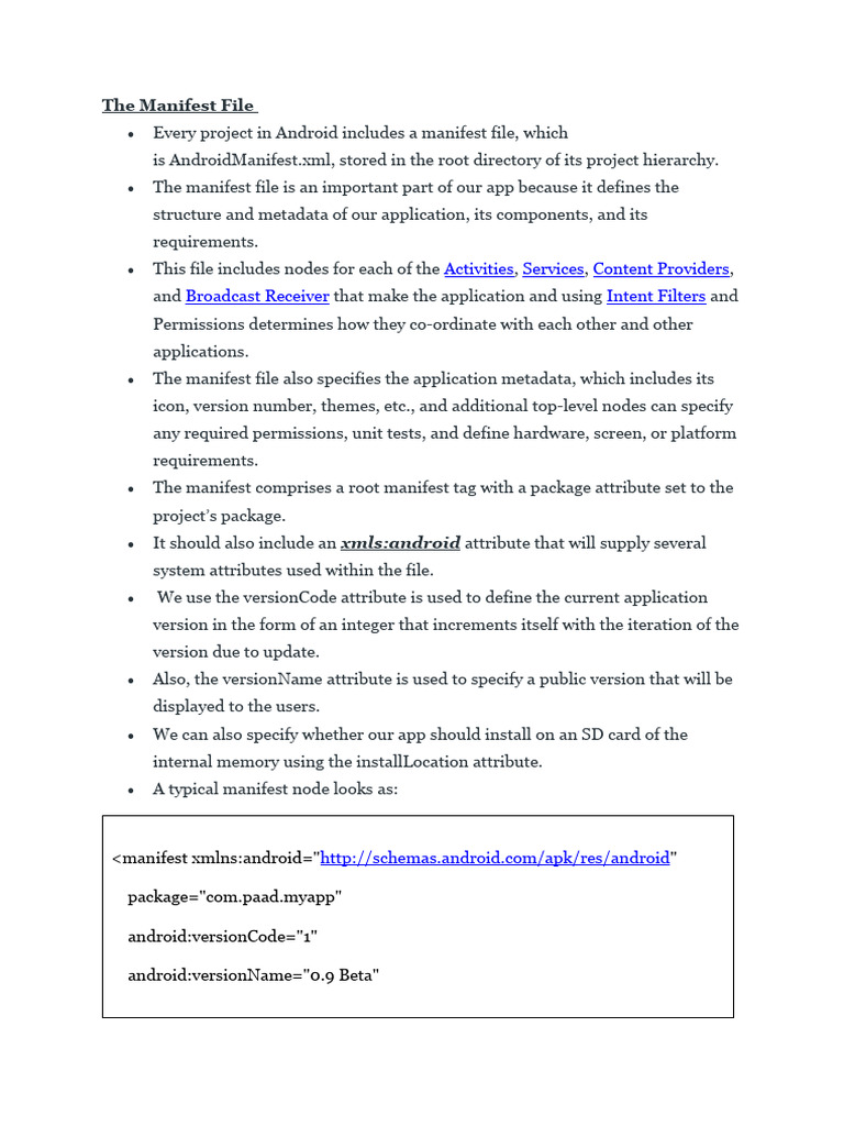 The Manifest File | PDF | Computer File | Android (Operating System)