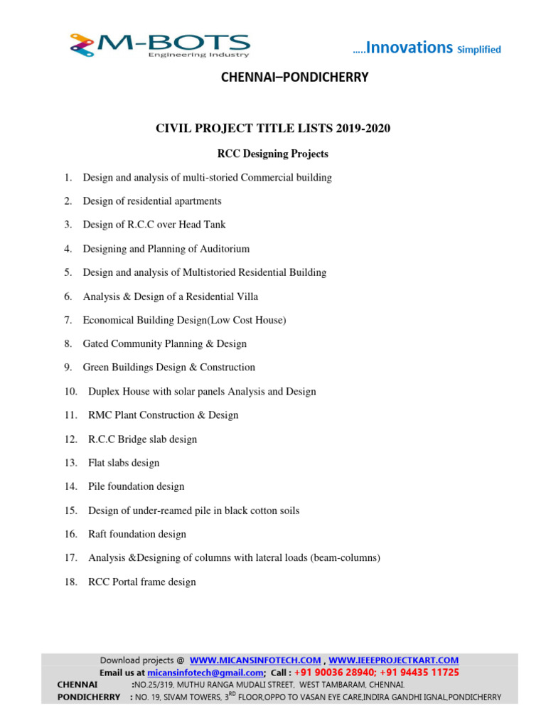 Civil Projects Title List | PDF | Concrete | Deep Foundation