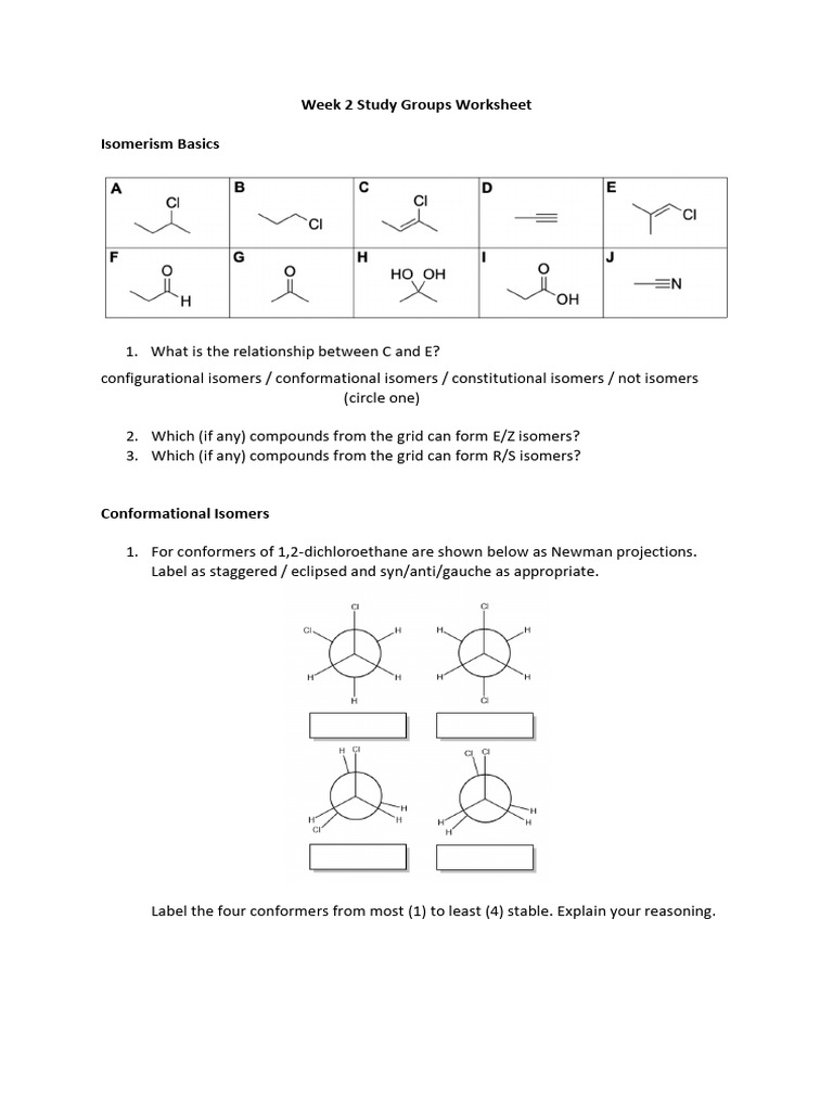 Week 2 Study Groups Worksheet-1 | PDF | Isomer | Conformational Isomerism
