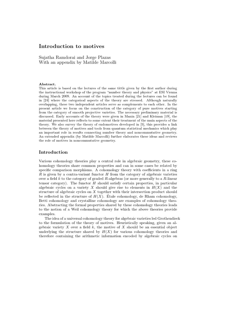 Introduction To Motives Sujatha Ramdorai and Jorge Plazas | PDF ...