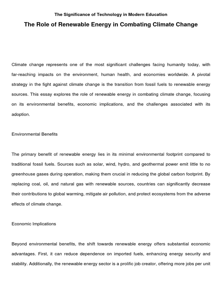 Essay On Renewable Energy and Climate Change | PDF | Renewable Energy ...