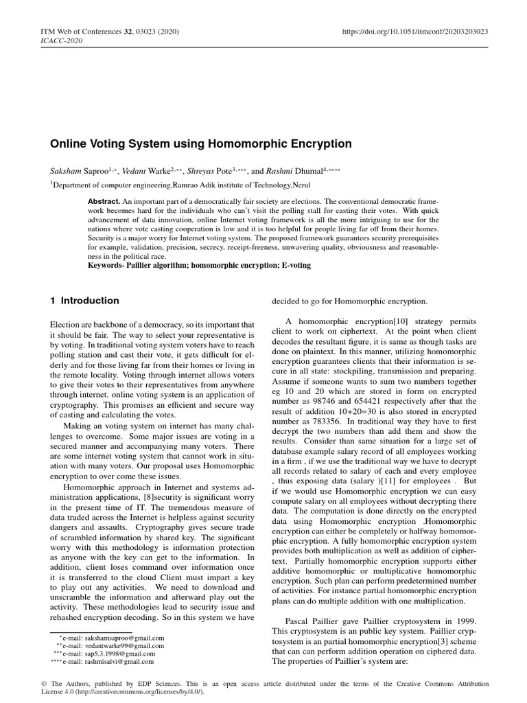 Online Voting System Using Homomorphic Encryption | PDF | Cryptography | Encryption
