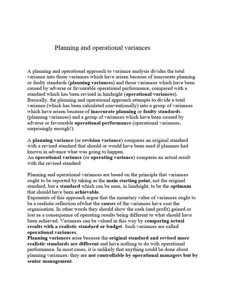 Planning and Operational Variances | PDF | Variance | Economies
