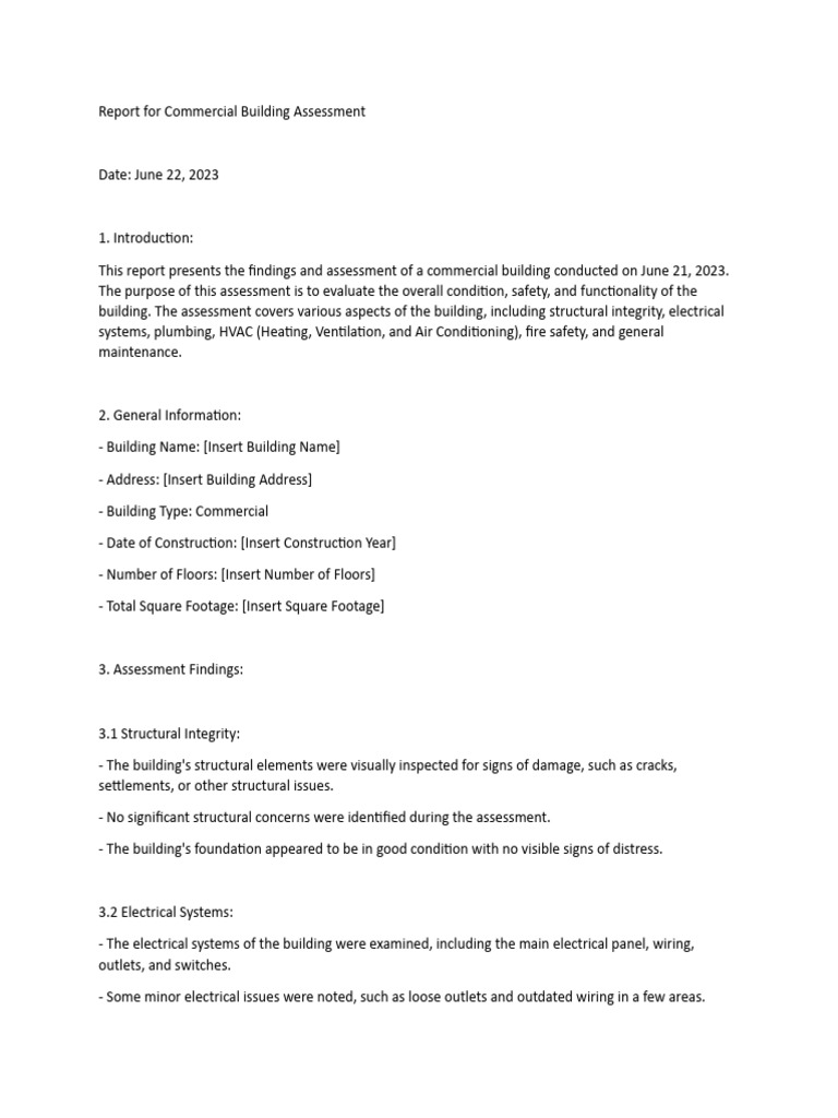 Report for Commercial Building Assessment | PDF | Plumbing | Fire Safety